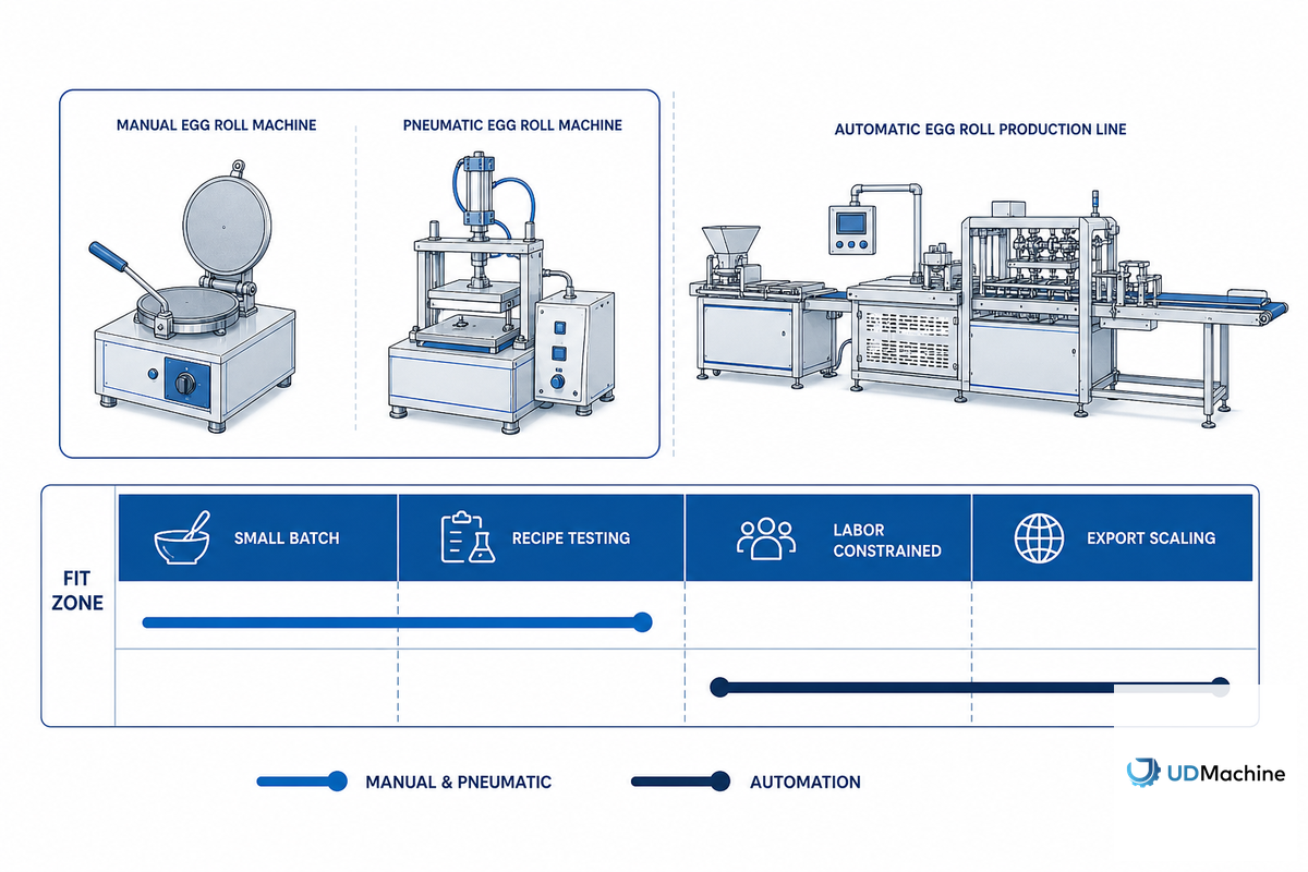 Manual vs Automatic Egg Roll Machine: Output & Payback - UDTECH